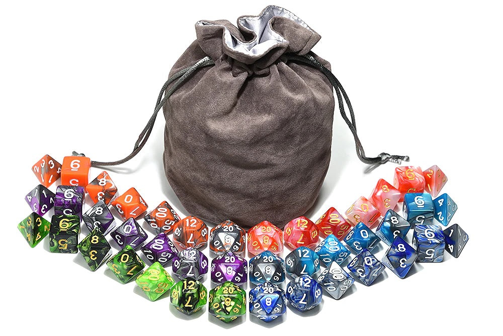 Marble RPG Dice Bundle A with Dice Bag| 42 piece (6 sets) – Bigrollerdice