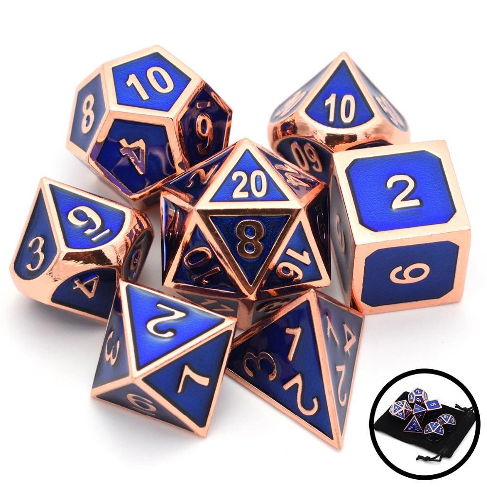 Navy Blue & Bronze Enamel Metal Dice Set | 7 piece – Bigrollerdice